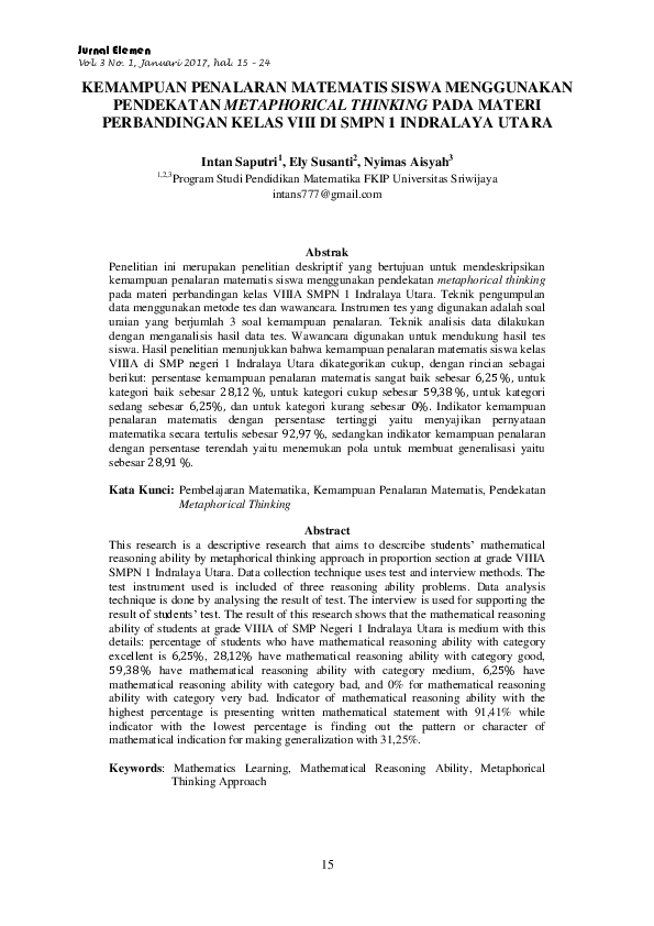 (PDF) Kemampuan Penalaran Matematis Siswa Menggunakan Pendekatan Metaphorical Thinking pada ...