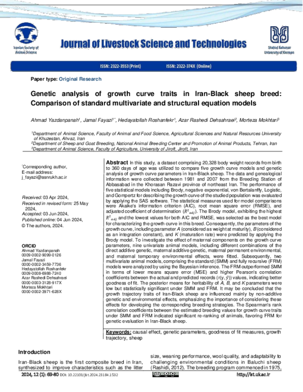 (PDF) Genetic analysis of growth curve traits in Iran-Black sheep breed: Comparison of standard ...