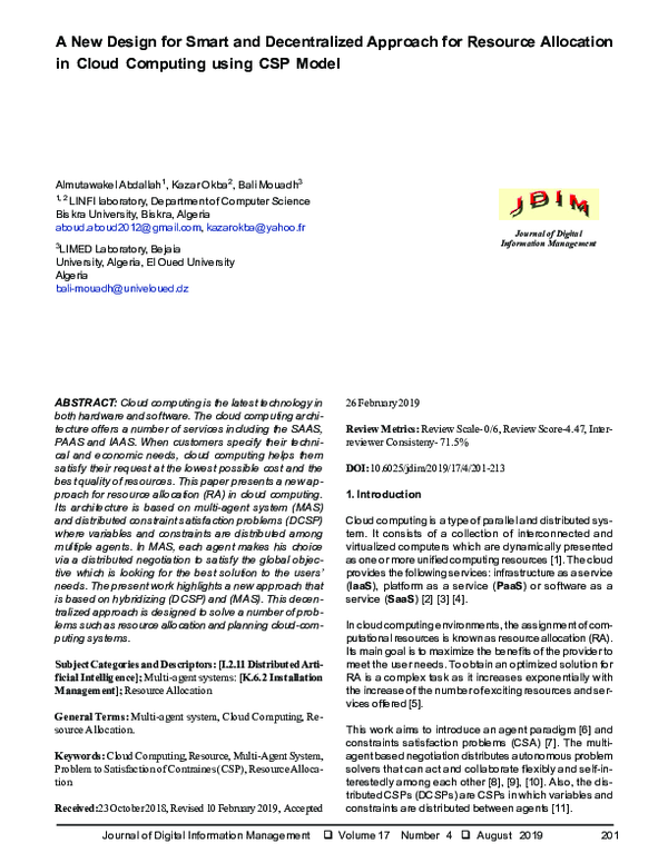 (PDF) A New Design for Smart and Decentralized Approach for Resource Allocation in Cloud ...