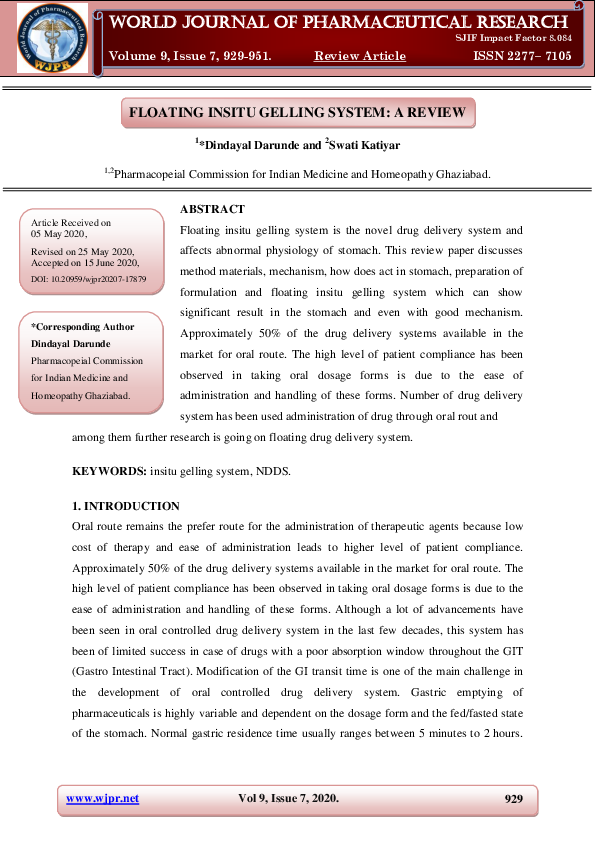 Floating Insitu Gelling System A Review