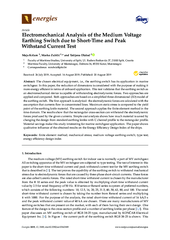 (PDF) Electromechanical Analysis of the Medium Voltage Earthing Switch ...
