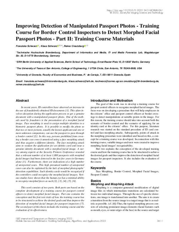(PDF) Improving detection of manipulated passport photos - Training ...