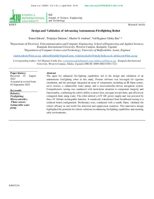 (PDF) Design and Validation of Advancing Autonomous Firefighting Robot