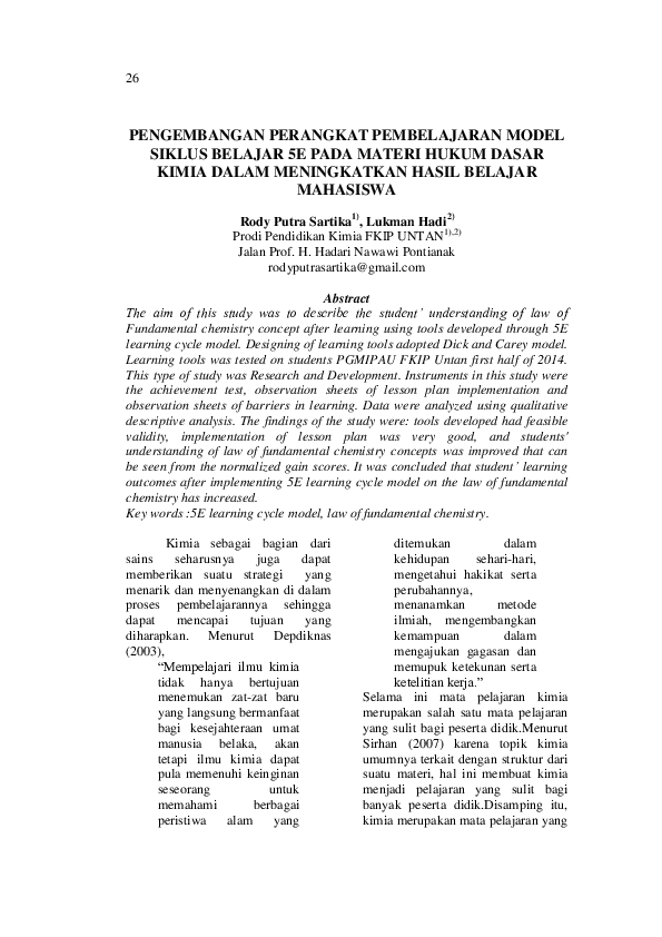 (PDF) Pengembangan Perangkat Pembelajaran Model Siklus Belajar 5E Pada Materi Hukum Dasar Kimia ...