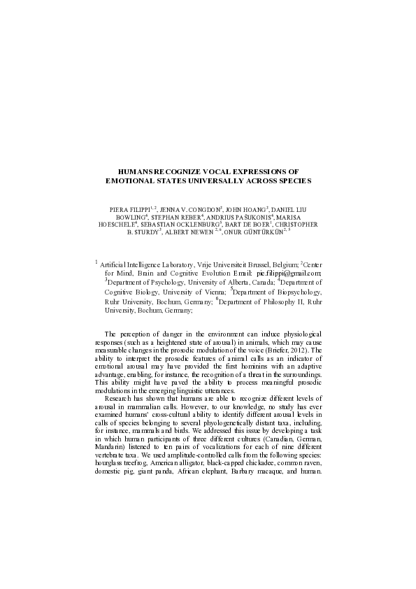 (PDF) Humans Recognize Vocal Expressions Of Emotional States ...
