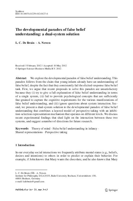(PDF) The developmental paradox of false belief understanding: a dual ...