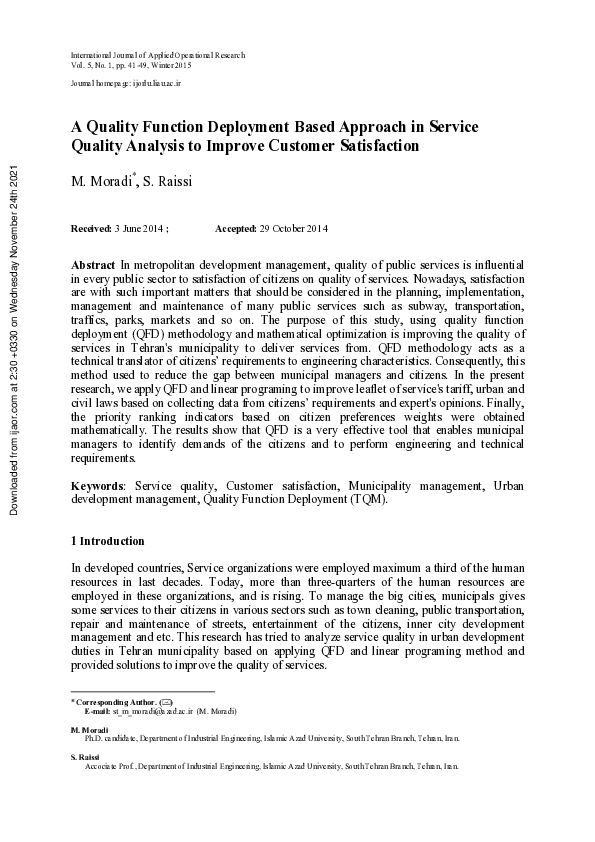 Pdf A Quality Function Deployment Based Approach In Service Quality