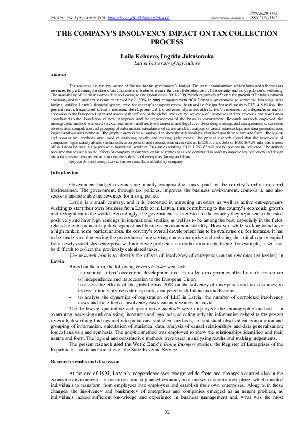 (PDF) The Company's Insolvency Impact on Tax Collection Process