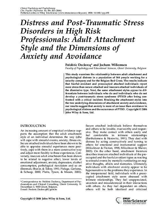 (PDF) Distress and post-traumatic stress disorders in high risk ...