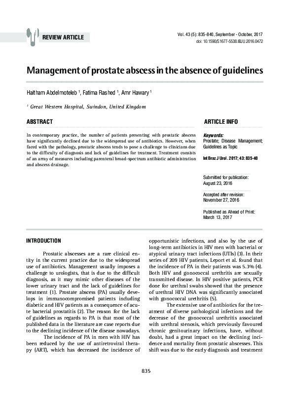 (PDF) Management of prostate abscess in the absence of guidelines