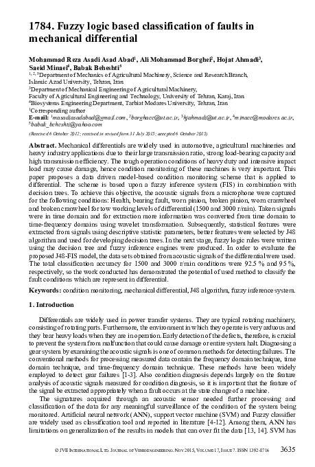 (PDF) Fuzzy logic based classification of faults in mechanical differential