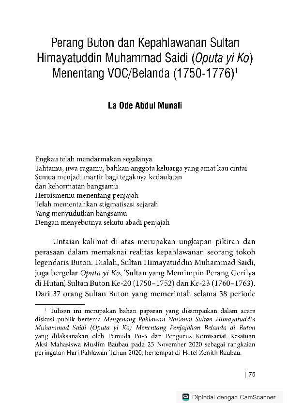 (PDF) Perang Buton dan Kepahlawanan Oputa Yi Koo