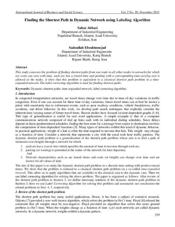 Pdf Finding The Shortest Path In Dynamic Network Using Labeling Algorithm