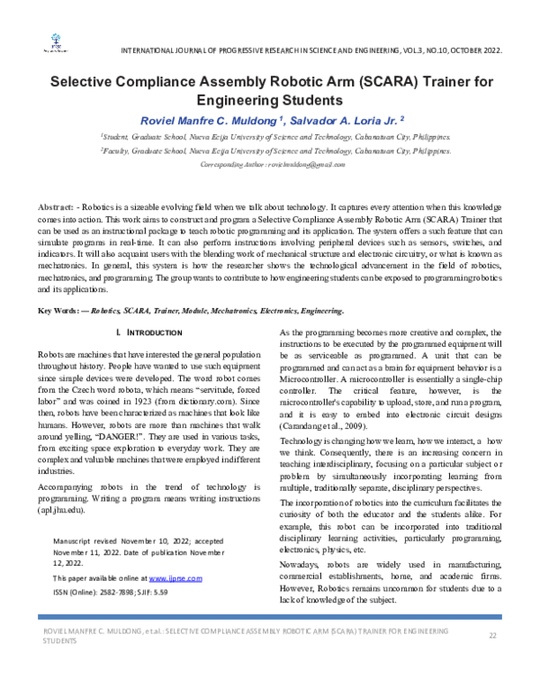 (PDF) Selective Compliance Assembly Robotic Arm (SCARA) Trainer for ...