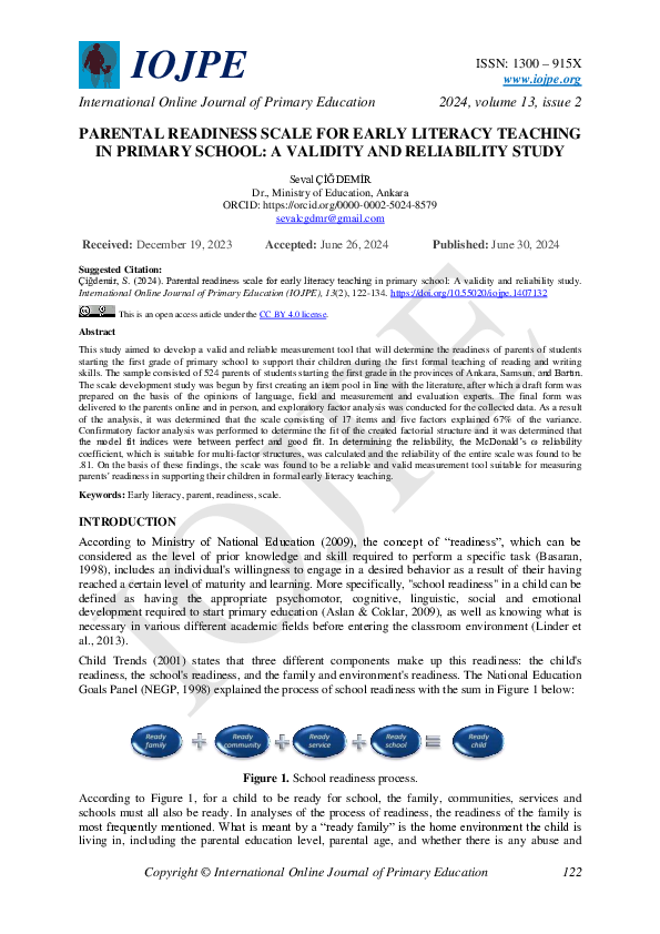 (PDF) PARENTAL READINESS SCALE FOR EARLY LITERACY TEACHING IN PRIMARY SCHOOL: A VALIDITY AND ...