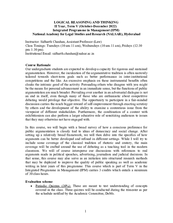 (PDF) Logical Reasoning & Thinking (October-December 2022) NALSAR Hyderabad