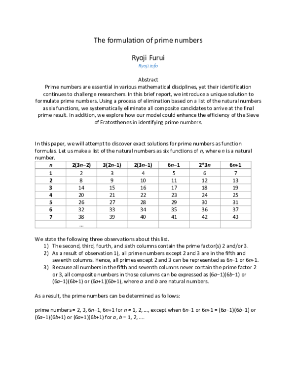 (PDF) The formulation of prime numbers
