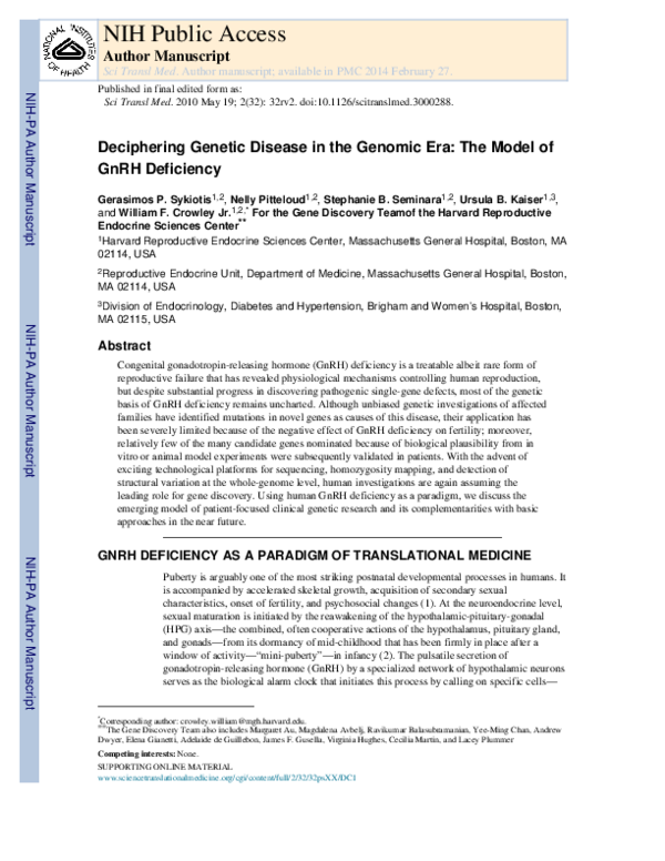 (PDF) Deciphering Genetic Disease in the Genomic Era: The Model of GnRH ...