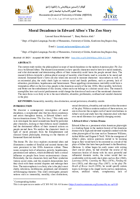 (PDF) Moral Decadence in Edward Albee`s The Zoo Story
