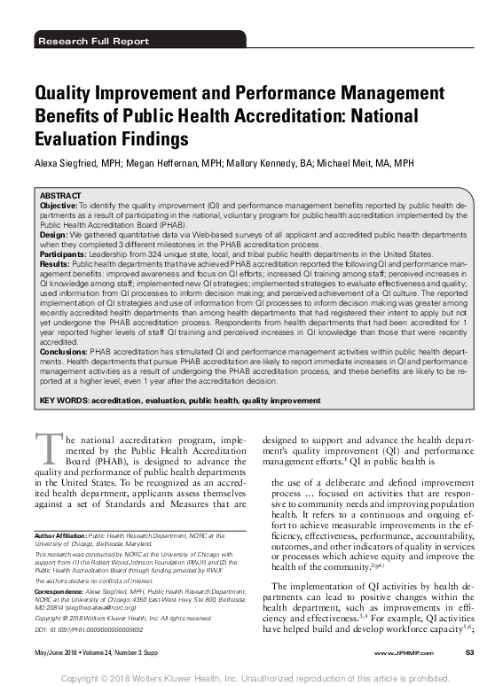 (PDF) Quality Improvement and Performance Management Benefits of Public ...