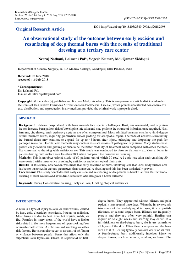 (PDF) An observational study of the outcome between early excision and ...