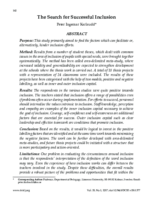 (PDF) The Search for Successful Inclusion