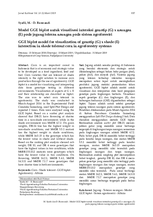 (PDF) Model GGE biplot untuk visualisasi interaksi genotip (G) x ...