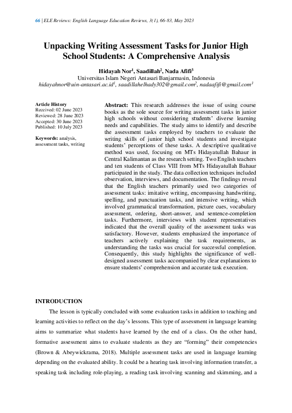 (PDF) Unpacking Writing Assessment Tasks for Junior High School ...