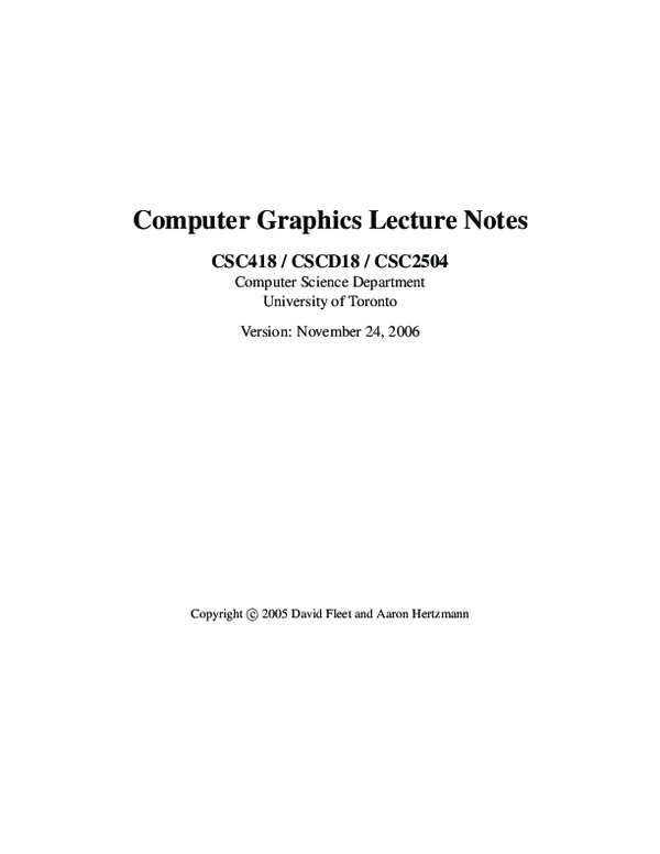 (PDF) Computer Graphics Lecture Notes
