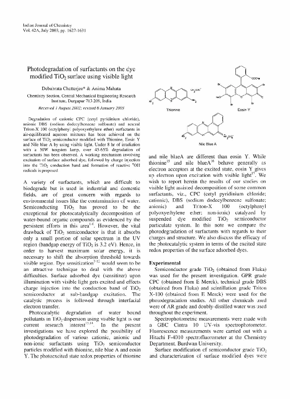 (PDF) Photodegradation of surfactants on the dye modified TiO2 surface ...
