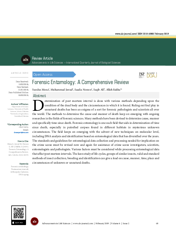 (PDF) Forensic Entomology: A Comprehensive Review