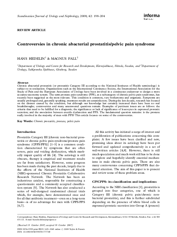 (PDF) Controversies in chronic abacterial prostatitis/pelvic pain syndrome