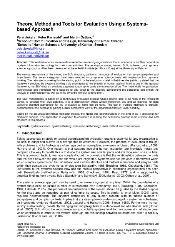 (PDF) Theory, Method and Tools for Evaluation Using a Systems-based ...