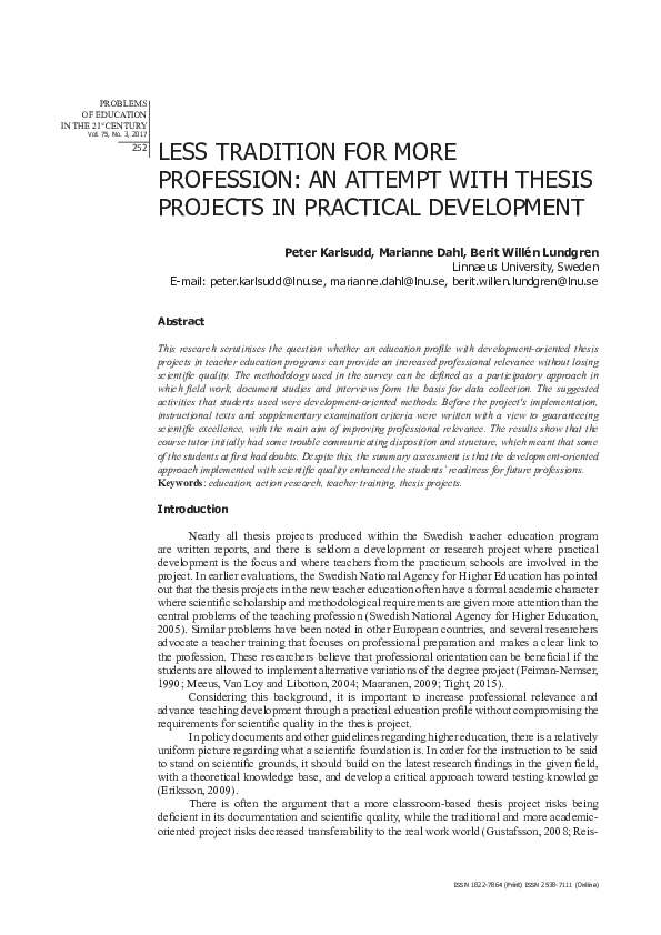 (PDF) Less Tradition for More Profession: An Attempt with Thesis ...