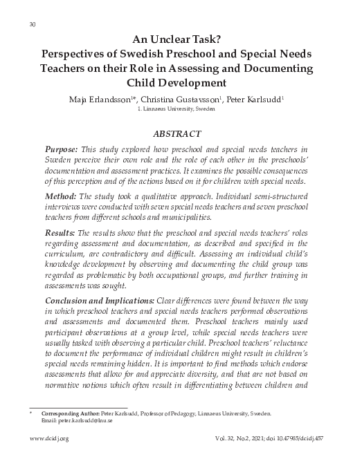 (PDF) An Unclear Task? The Perspectives of Swedish Preschool and ...