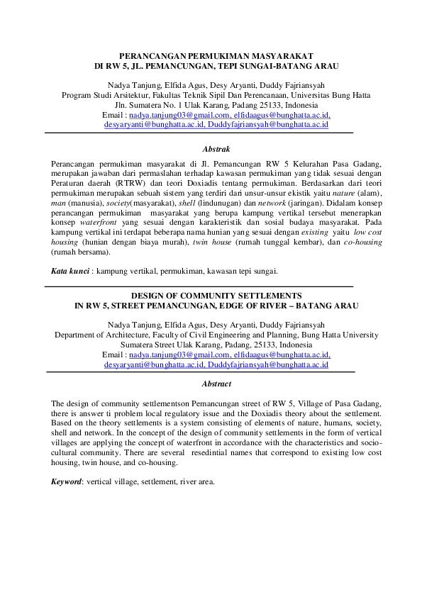(PDF) Perancangan Permukiman Masyarakat DI RW 5, Jl. Pemancungan, Tepi Sungai-Batang Arau Design ...