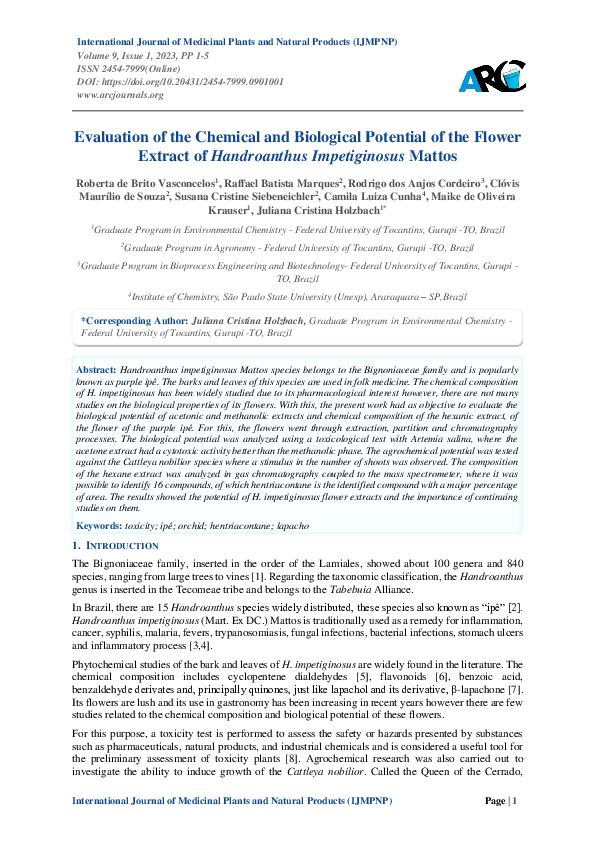 (PDF) Evaluation of the Chemical and Biological Potential of the Flower ...