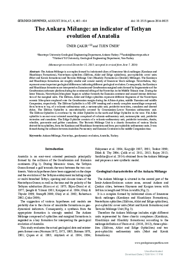 (PDF) The Ankara Mélange: an indicator of Tethyan evolution of Anatolia