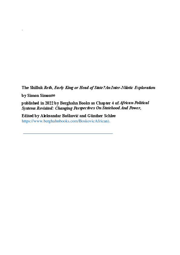 (PDF) The Shilluk Reth, Early King or Head of State? An Inter Nilotic ...