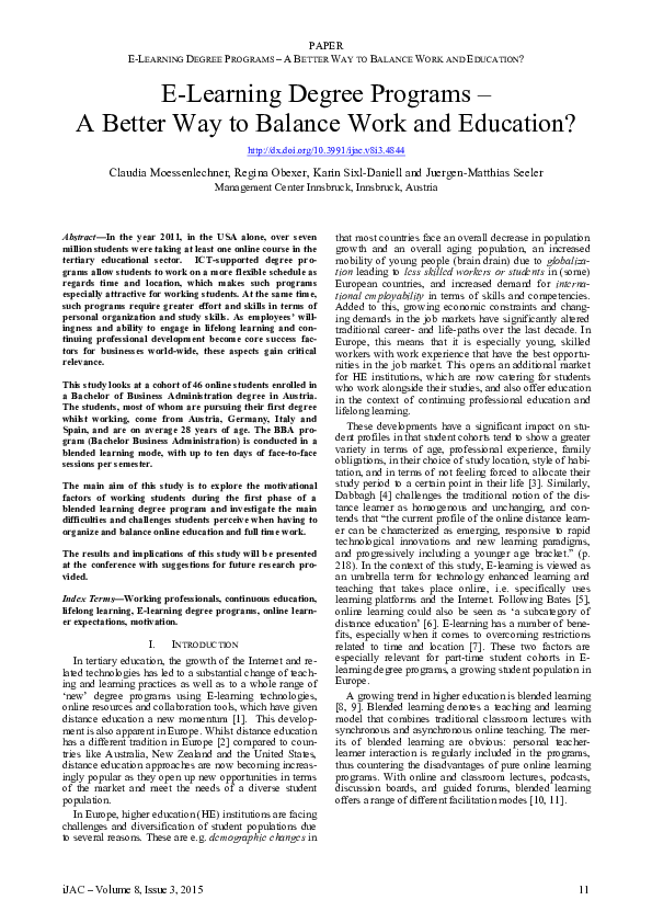 (PDF) E-Learning Degree Programs – A Better Way to Balance Work and ...