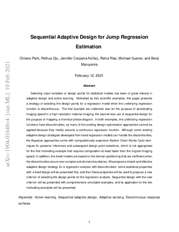 Pdf Sequential Adaptive Design For Jump Regression Estimation