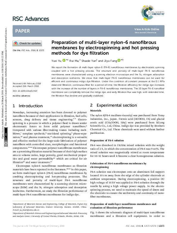 (PDF) Preparation of multi-layer nylon-6 nanofibrous membranes by ...