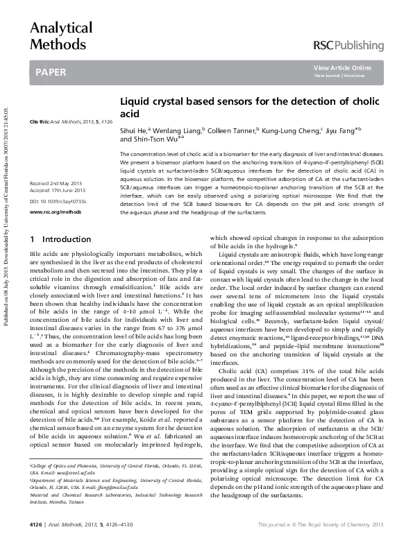 (PDF) Liquid crystal based sensors for the detection of cholic acid