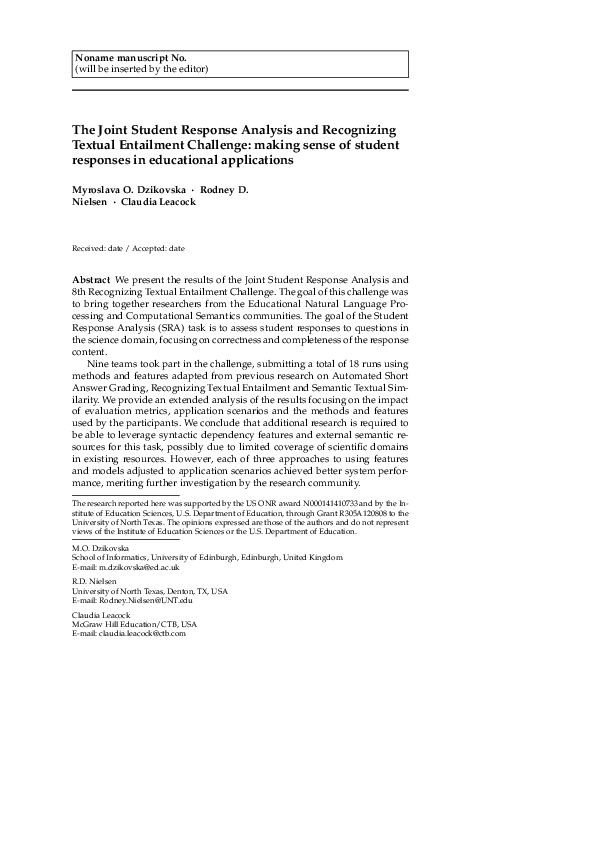 (PDF) The joint student response analysis and recognizing textual ...