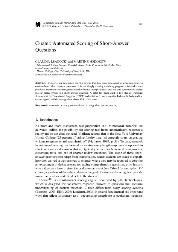 (PDF) Crater: Automated Scoring of Short-Answer Questions