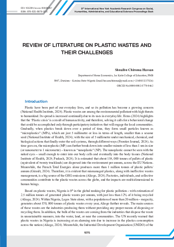 (PDF) REVIEW OF LITERATURE ON PLASTIC WASTES AND THEIR CHALLENGES