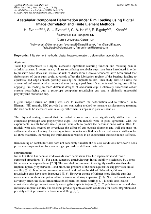(PDF) Acetabular Component Deformation under Rim Loading Using Digital Image Correlation and ...