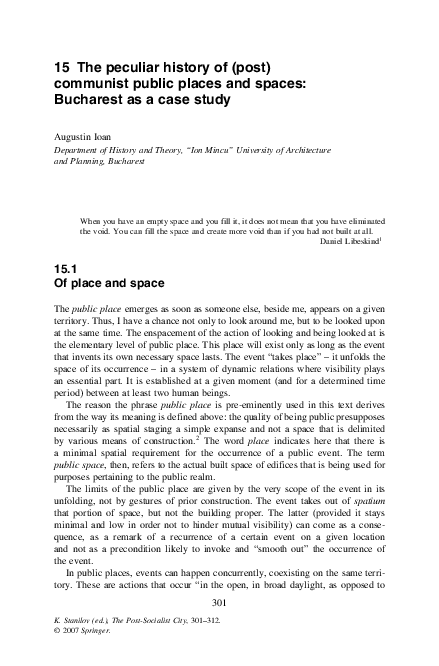 (PDF) The peculiar history of (post) communist public places and spaces: Bucharest as a case study
