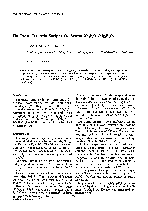 (PDF) The phase equilibria study in the system Na4P2O7 Mg2P2O7
