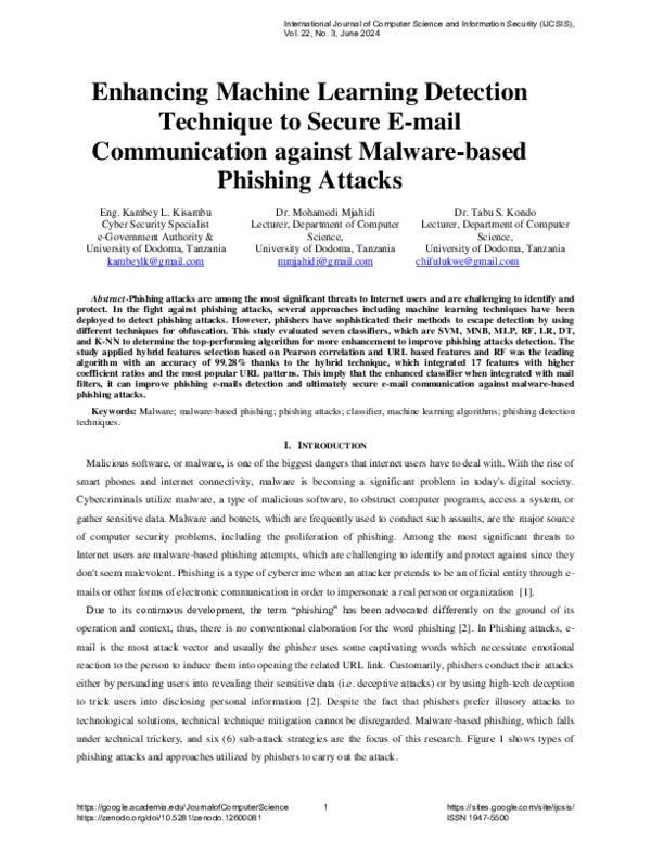 (PDF) Enhancing Machine Learning Detection Technique to Secure E-mail Communication against ...